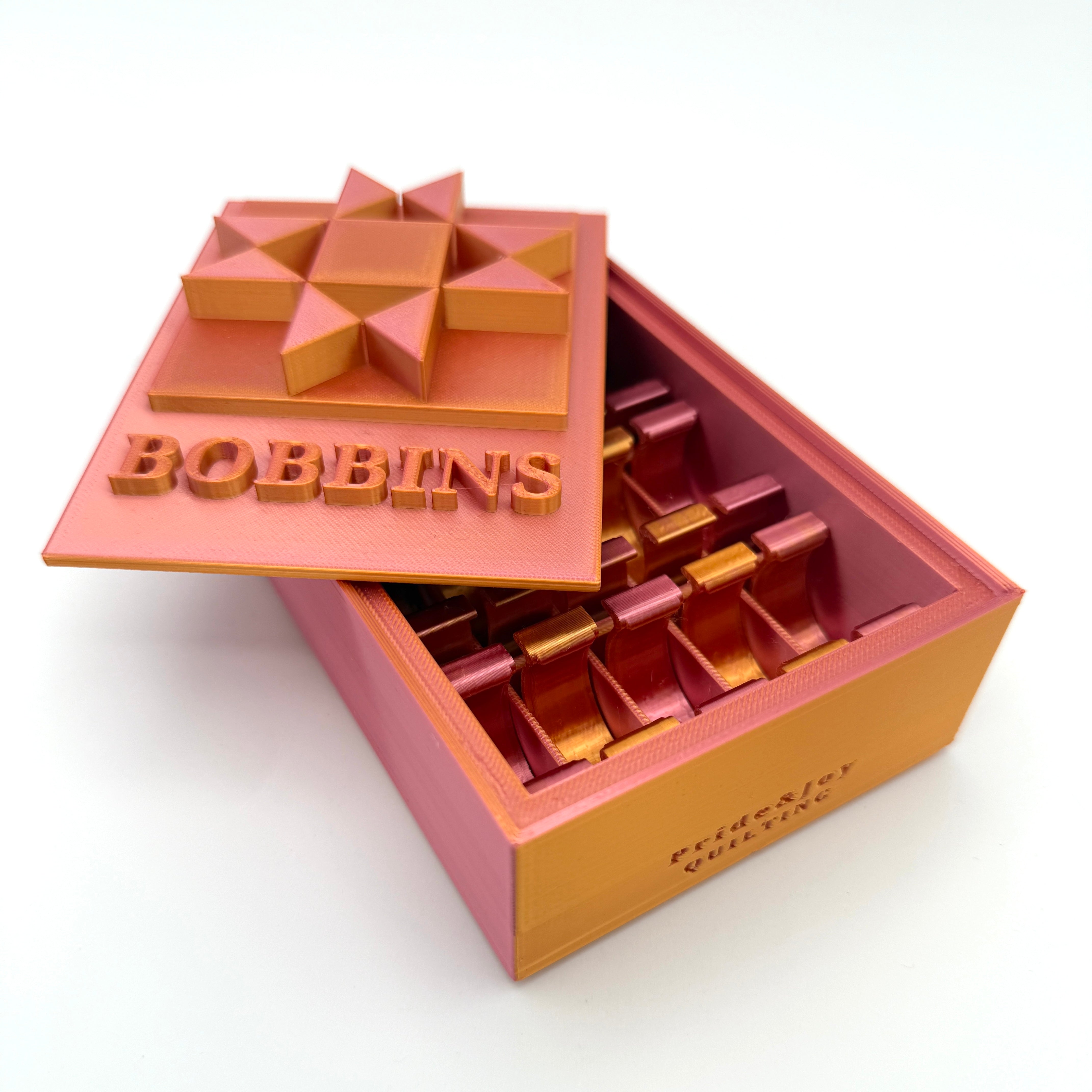 (Size: Class M ) (COLOR: Dual Tone Pink/Orange) Bobbin Box & Keepers ...